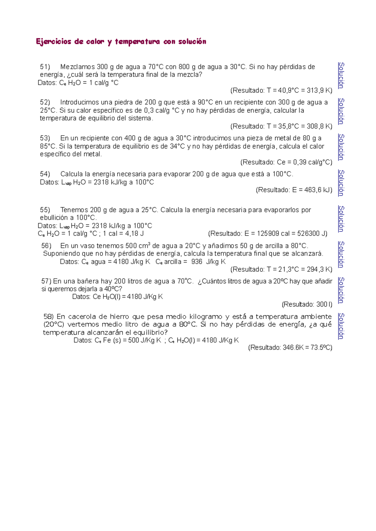 01 Ejercicios calor y temperatura con solucion - Ejercicios de calor y temperatura con solución ...