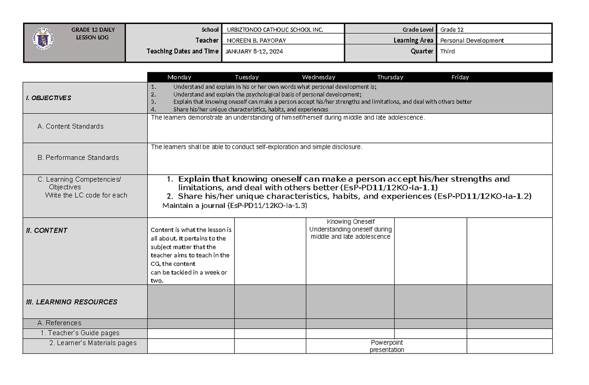 12 - summarize - GRADE 12 DAILY LESSON LOG School URBIZTONDO CATHOLIC ...