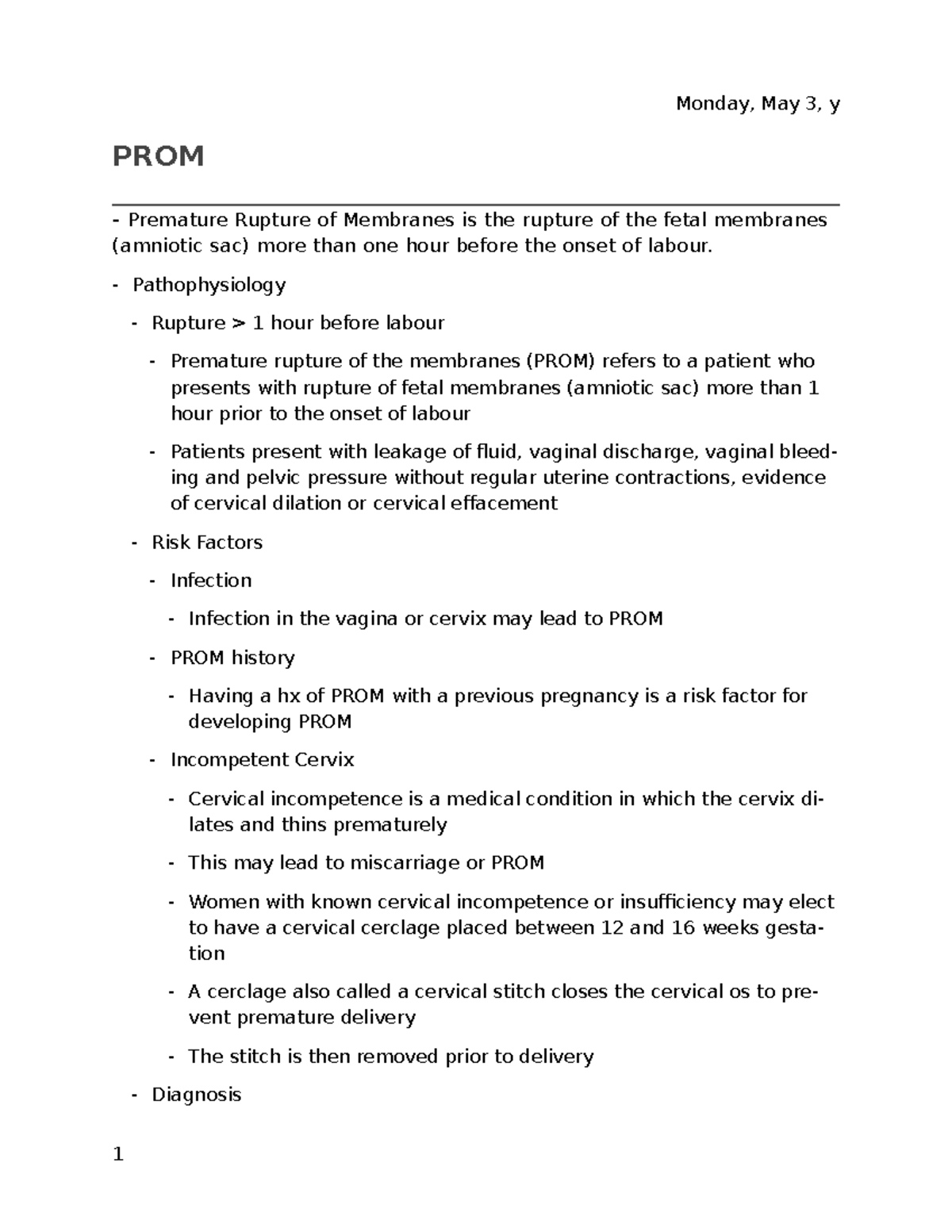 Premature Rupture of Membranes (PROM) - Thursday, October 10, y PROM ...