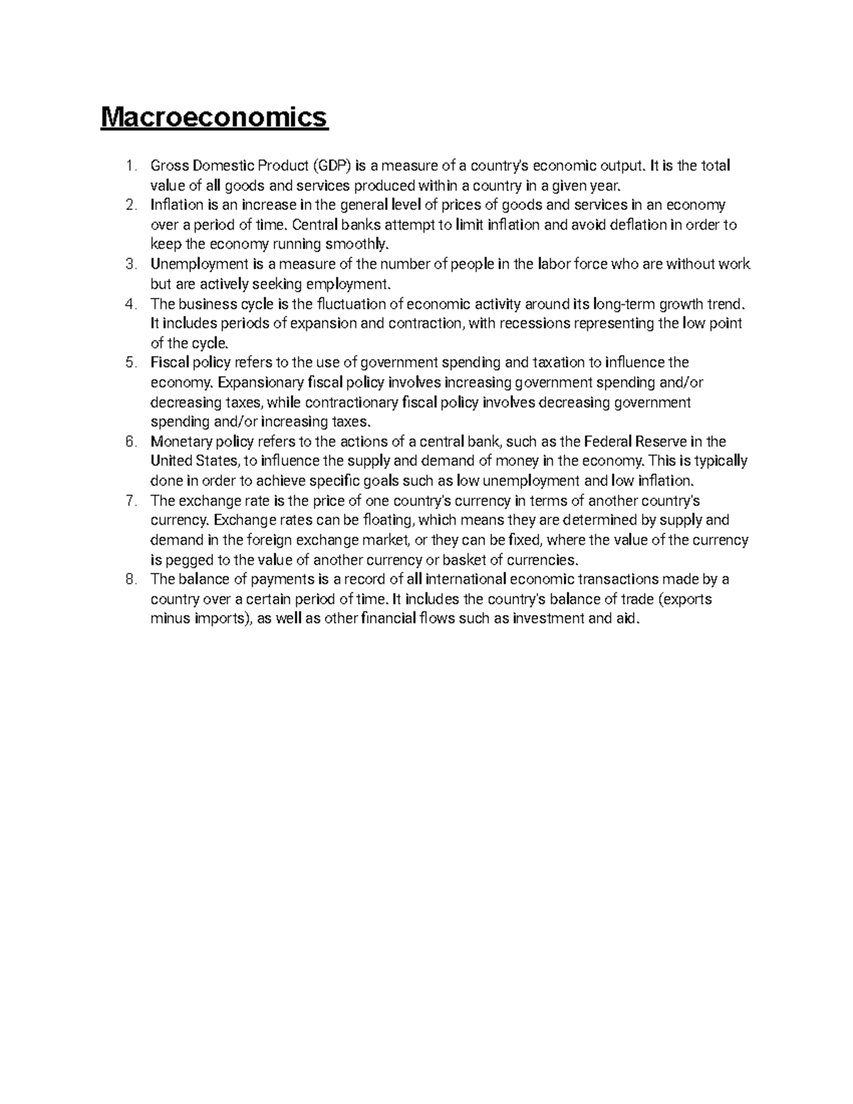 Macroeconomics notes 12/08 - Macroeconomics Gross Domestic Product (GDP ...