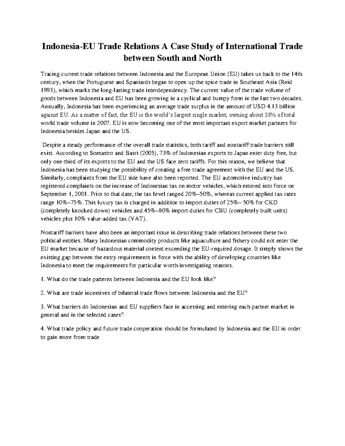 Case studydocx - AGWAGG - Indonesia-EU Trade Relations A Case Study of ...