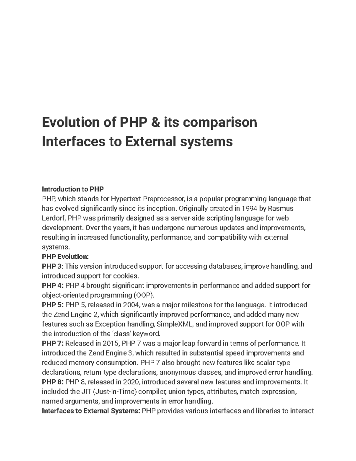 BCA 5th PHP Notes - Evolution of PHP & its comparison Interfaces to ...