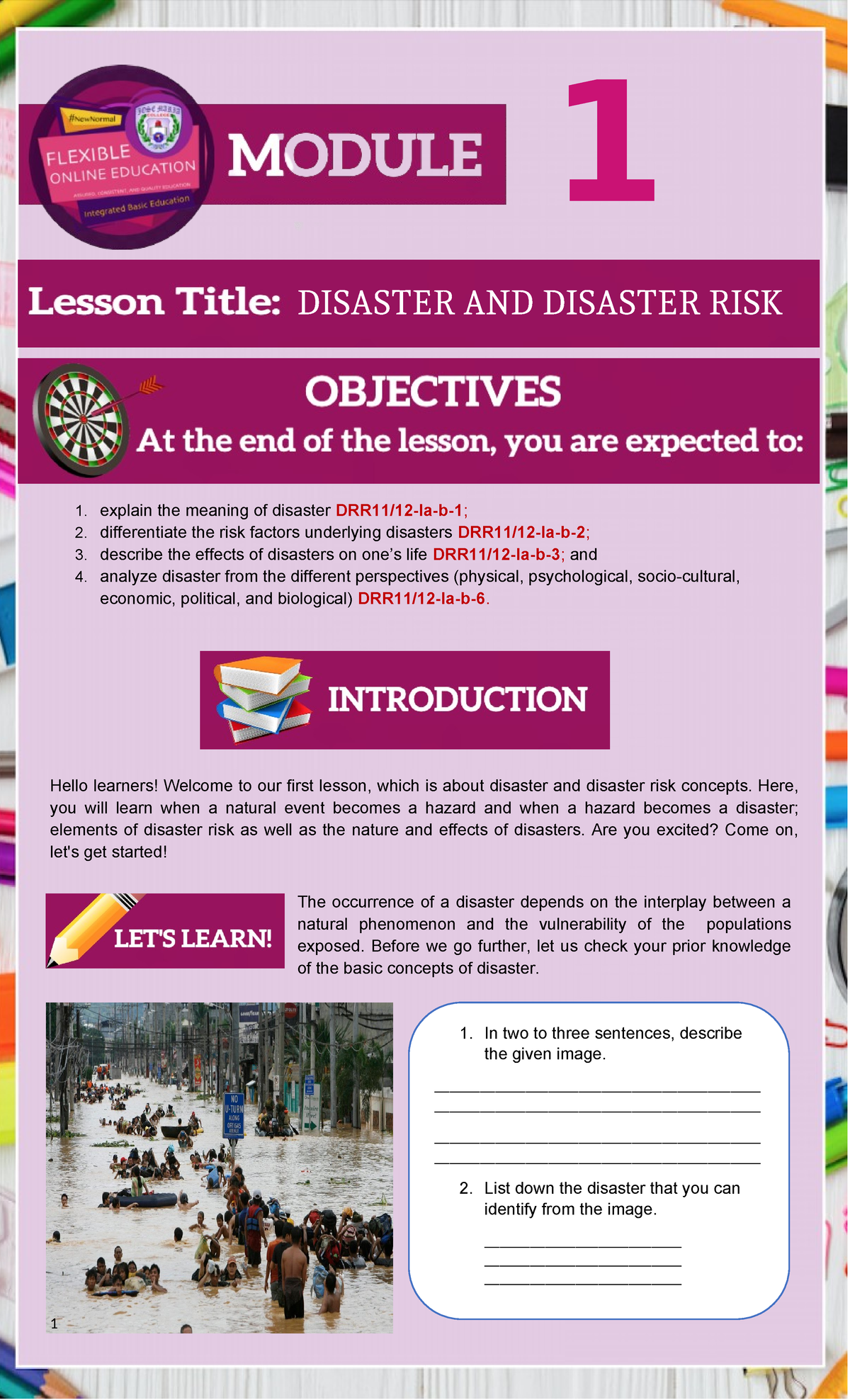 Copy of Module 1 Disaster AND Disaster RISK - 1. explain the meaning of ...
