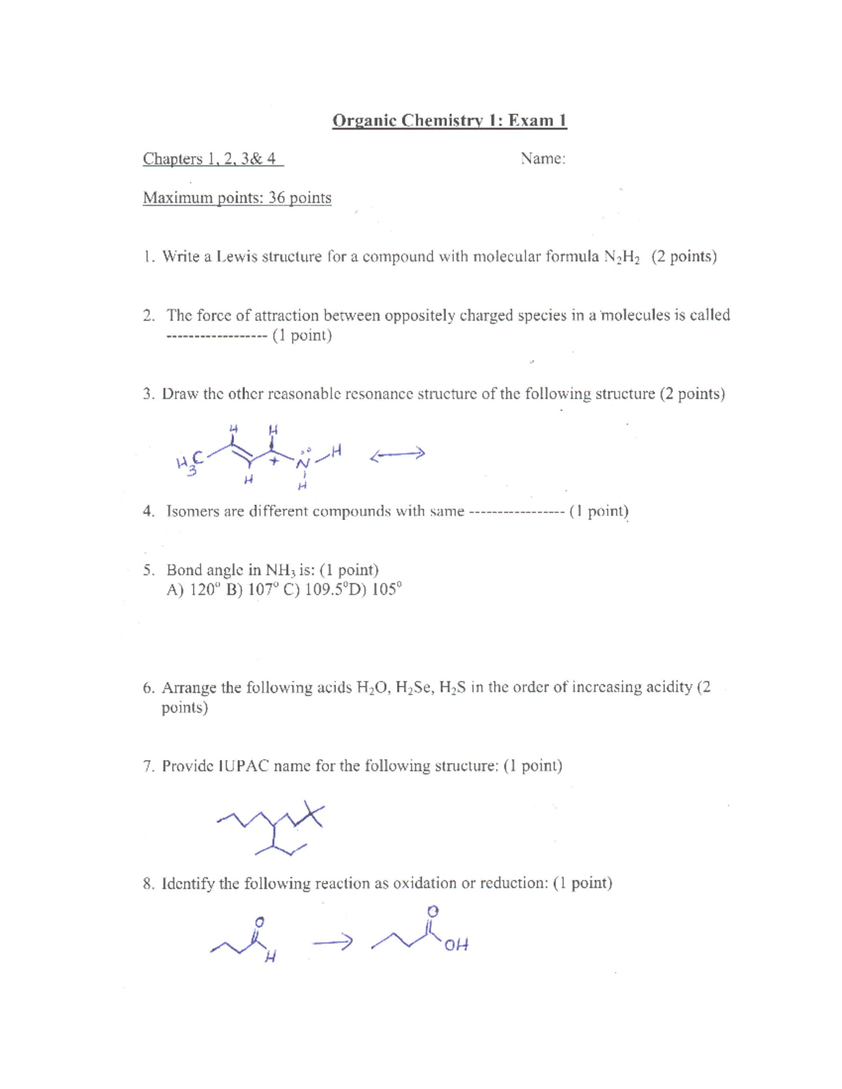 Organic Chemistry Practice Exam about 10 pages - CH201 - Studocu