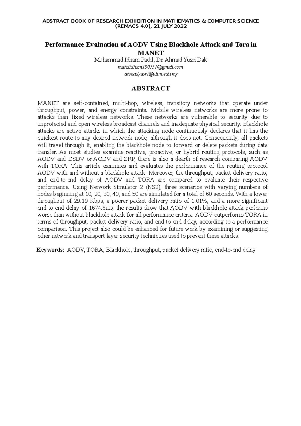 Abstract template - ABSTRACT BOOK OF RESEARCH EXHIBITION IN MATHEMATICS ...
