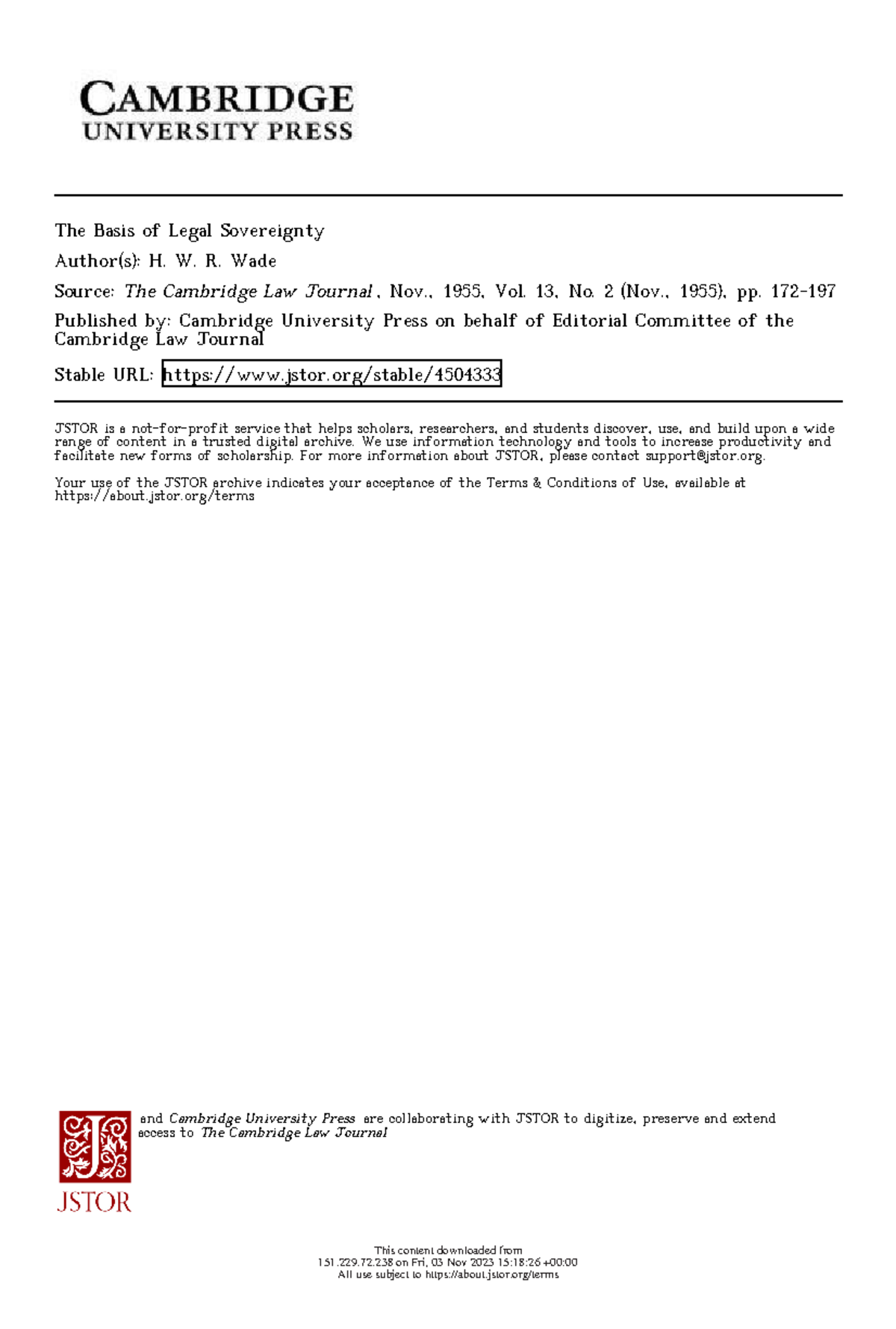 The Basis of Legal Sovereignty - HWR Wade - The Basis of Legal ...