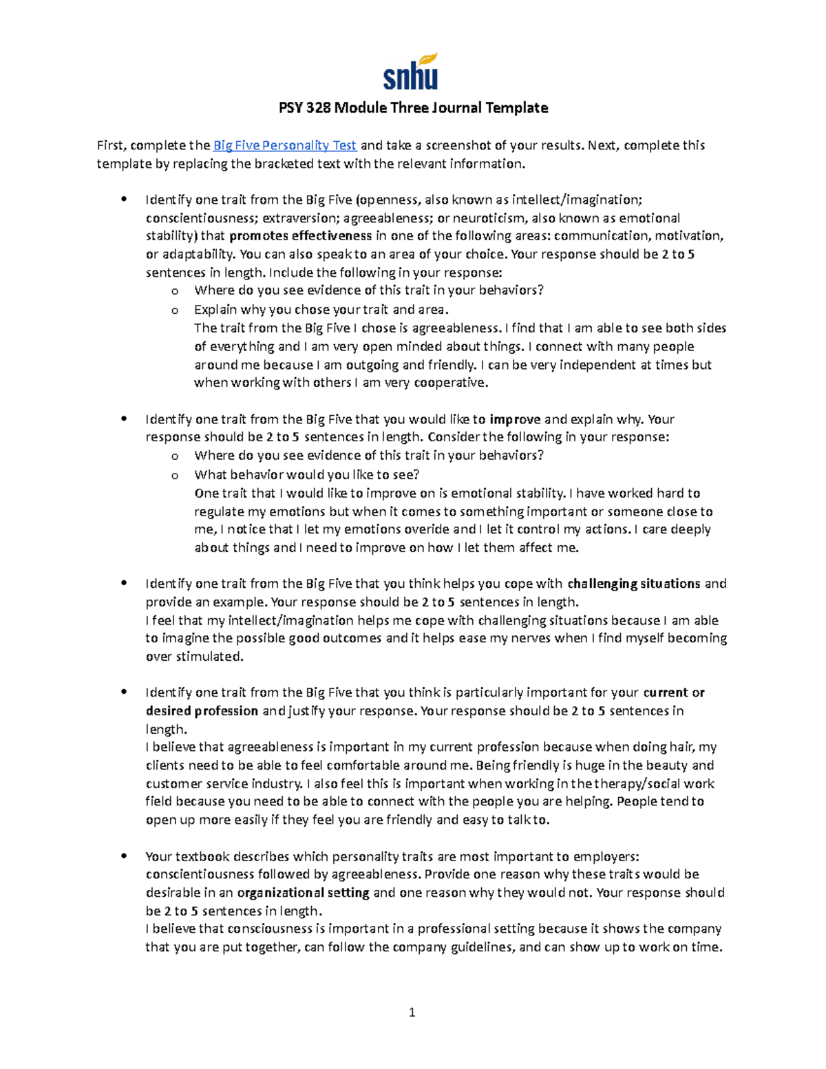 PSY 328 Module Three Journal Template - PSY 328 Module Three Journal ...