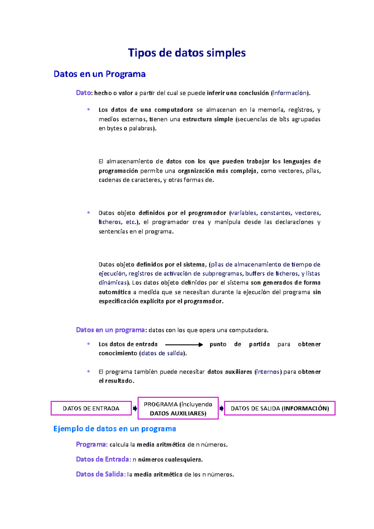 Tipos de datos simples - Apuntes - Tipos de datos simples Datos en un ...