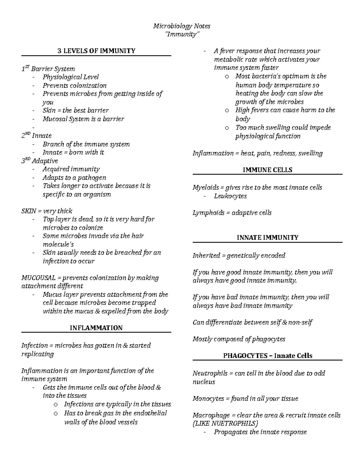 Microbiology Notes "Immunity" - Microbiology Notes “Immunity” 3 LEVELS ...