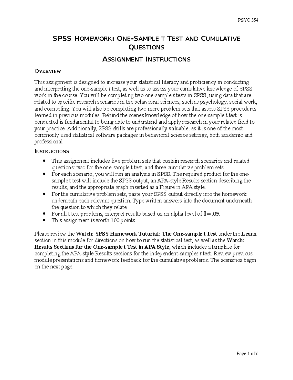 SPSS Homework One Sample t Test and Cumulative Questions Assignment ...