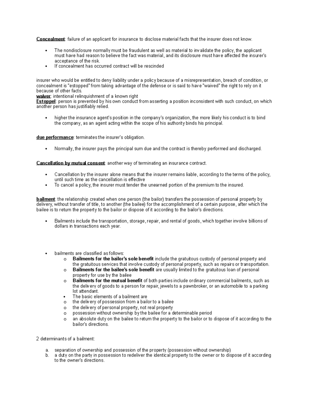 Business law 9 - Concealment : failure of an applicant for insurance to ...