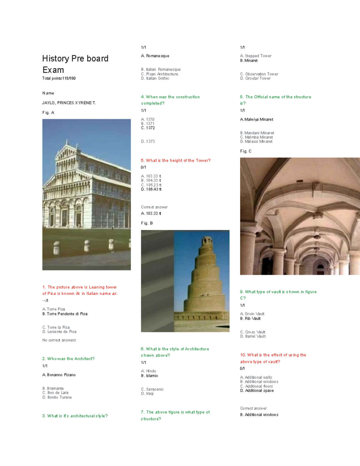 History Pre board Exam - NOTES - History Pre board Exam Total points118 ...