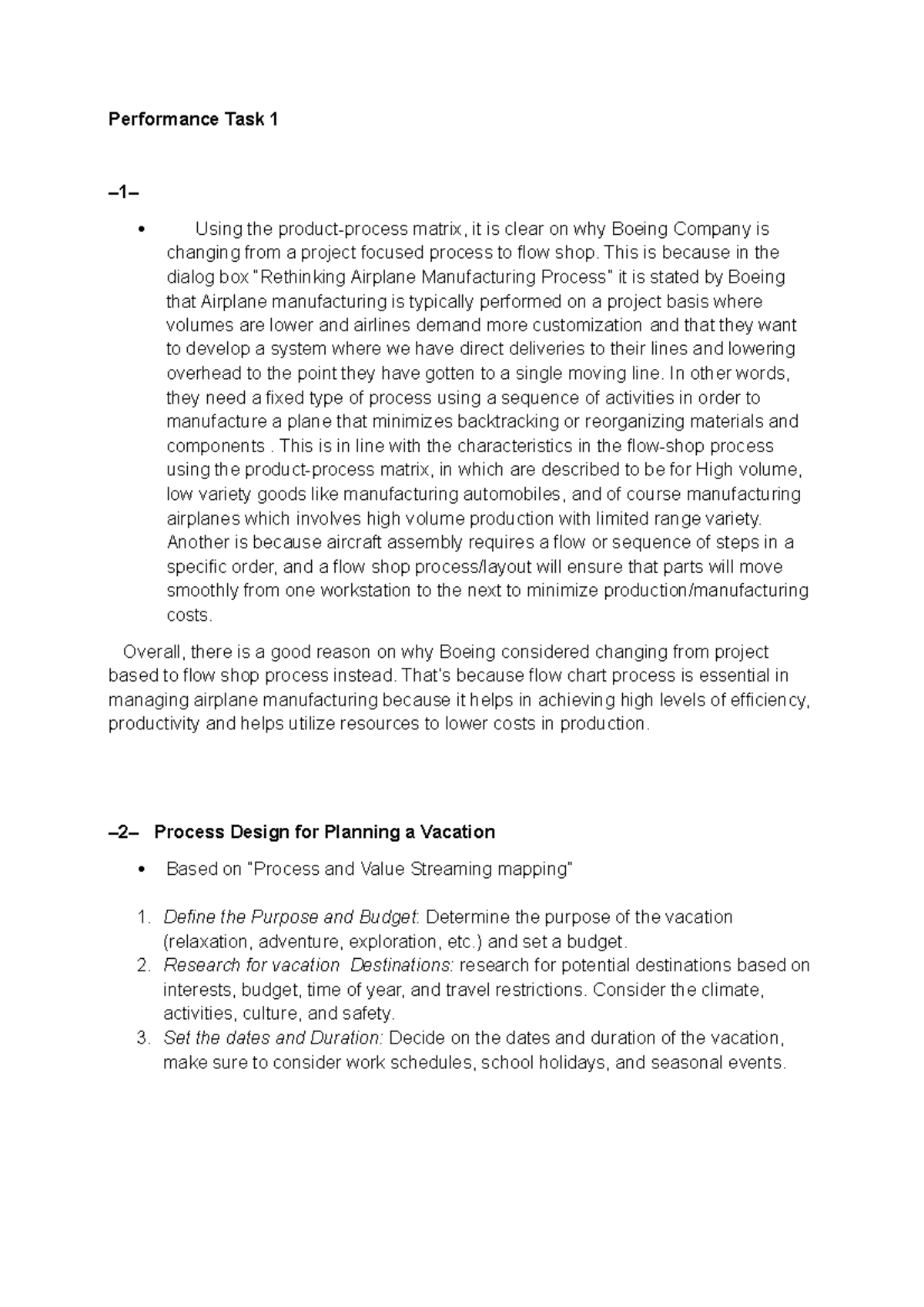 TQM 1 - About TQM - Performance Task 1 1 – Using the product-process ...