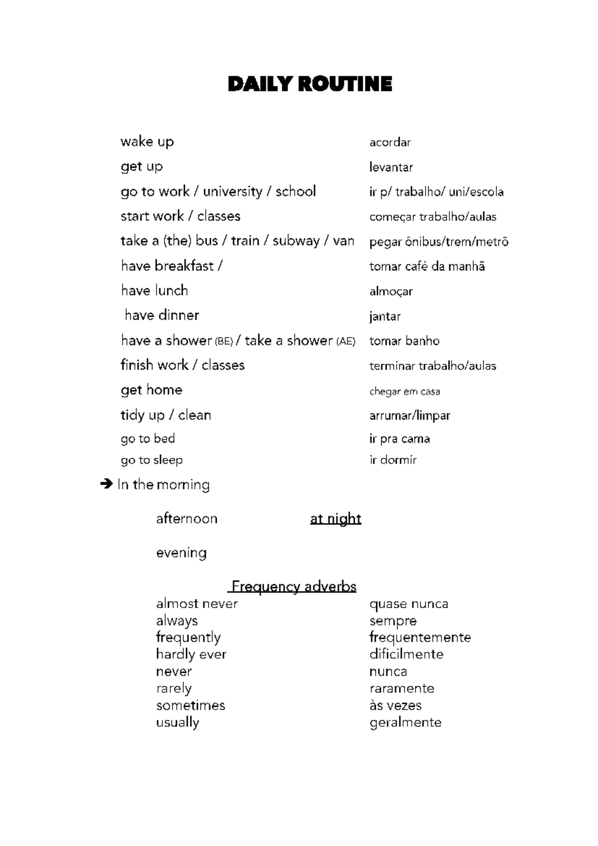 Daily Routine - Inglês - DAILY ROUTINE - Studocu