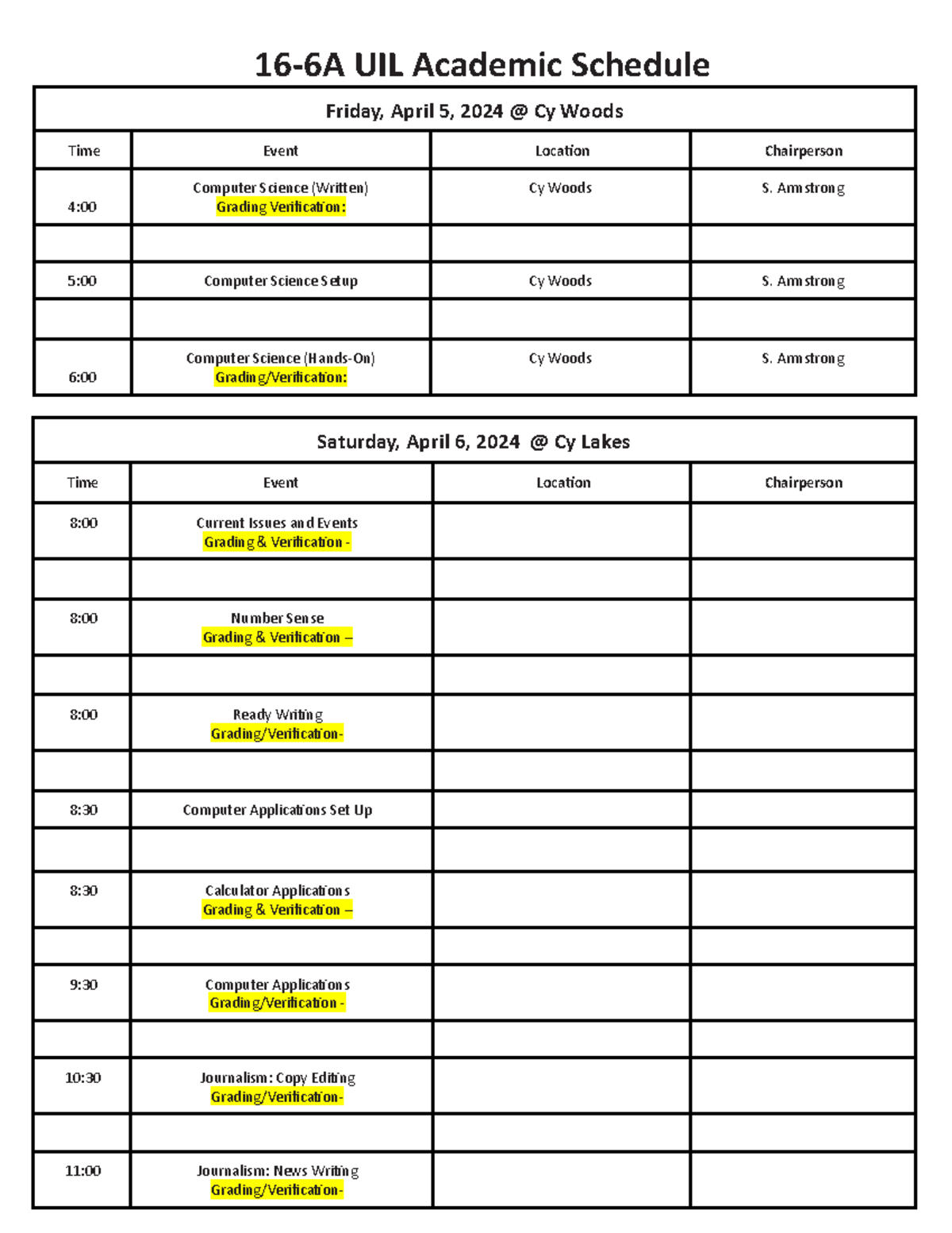 2024 UIL 16-6A District Meet Schedule 1 - 16-6A UIL Academic Schedule ...