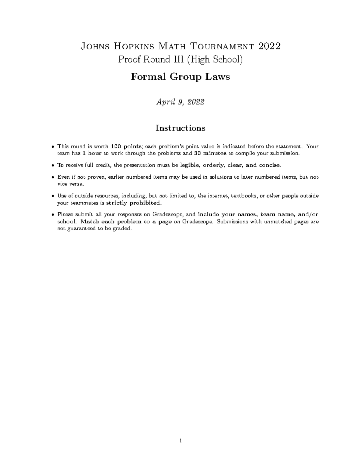 JHMT 2022 Proof Round III - Johns Hopkins Math Tournament 2022 Proof ...