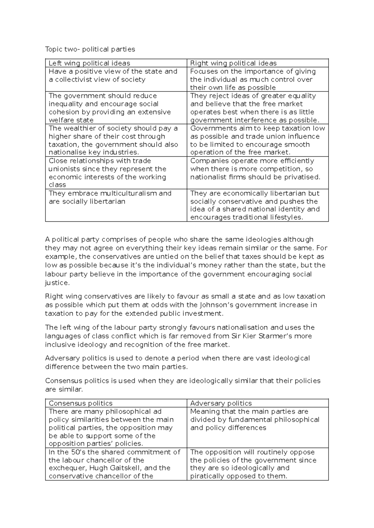 Topic two political parties - Topic two- political parties Left wing ...