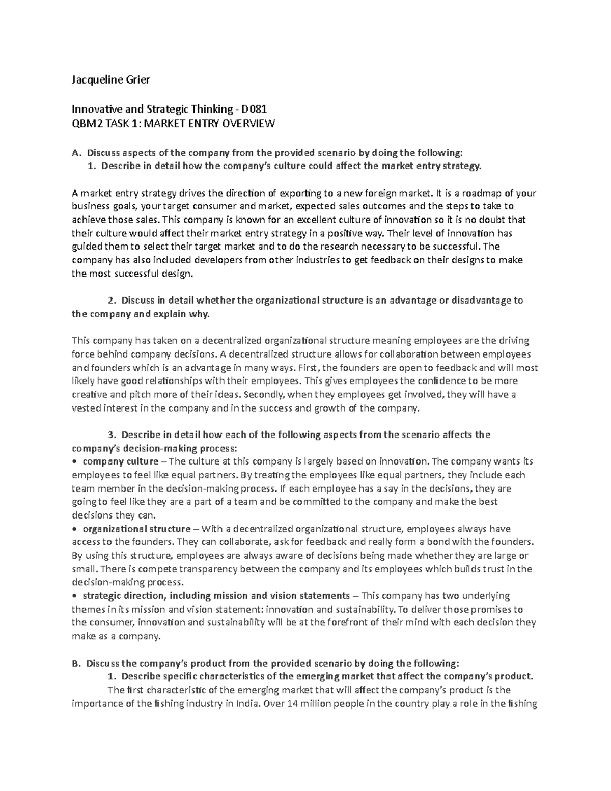 TASK 1- Market Entry Overview - Jacqueline Grier Innova琀椀ve and ...