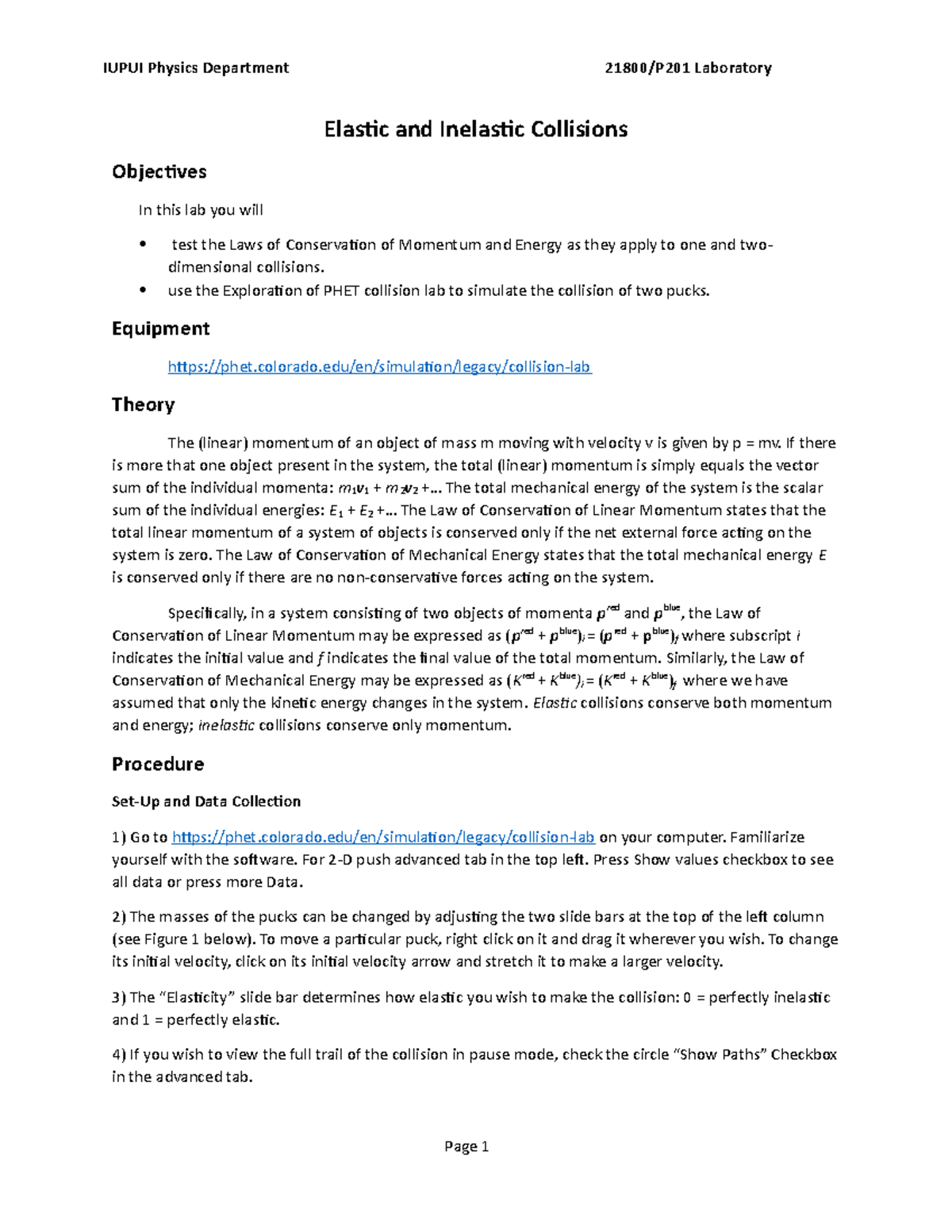 Lab10 - Collision - Elastic and Inelastic Collisions Objectives In this ...