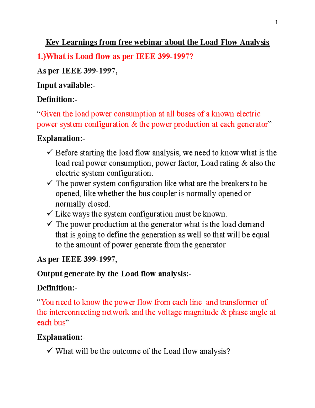Load Flow Analysis - )What is Load flow as per IEEE 399-1997? As per ...