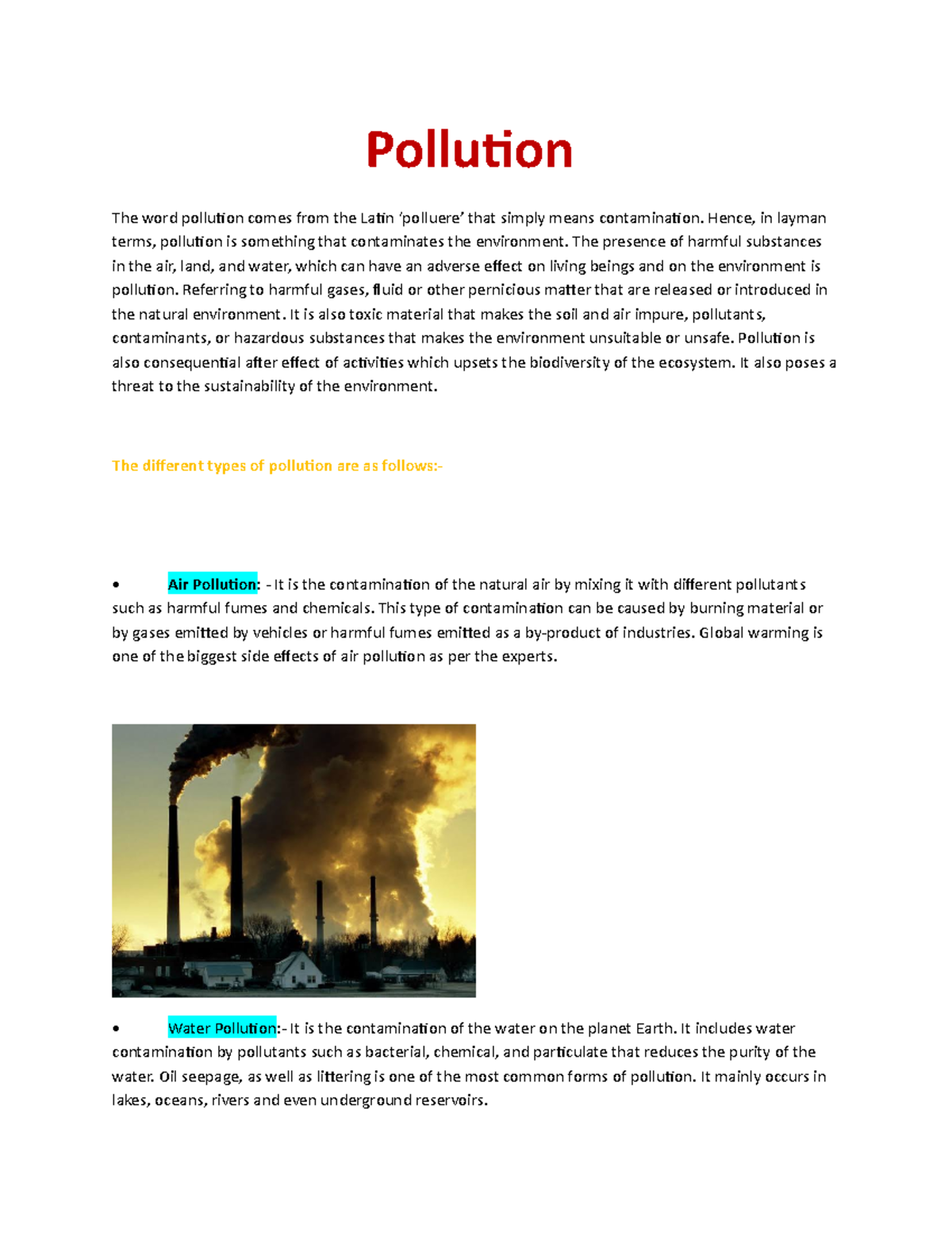 Pollution-WPS Office - Notes - Pollution The word pollution comes from ...