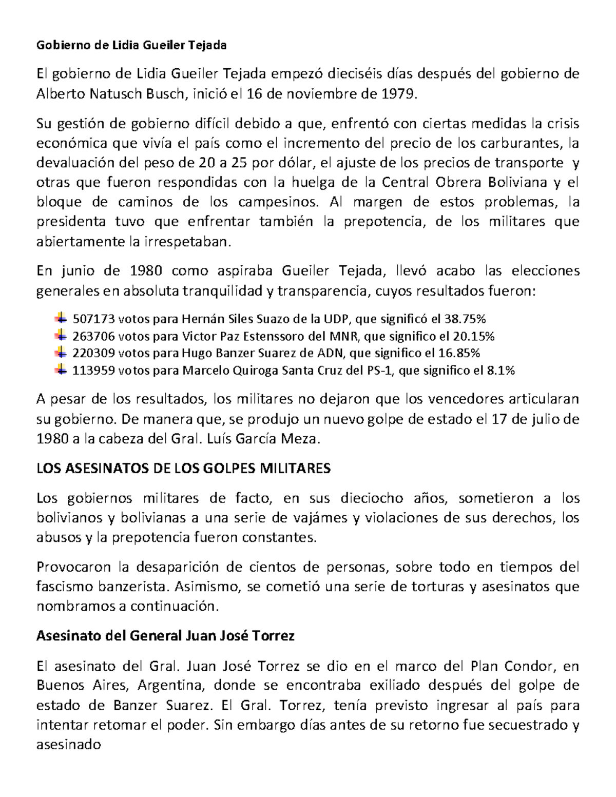 Gobierno de Lidia Gueiler Tejada - Su gestión de gobierno difícil ...