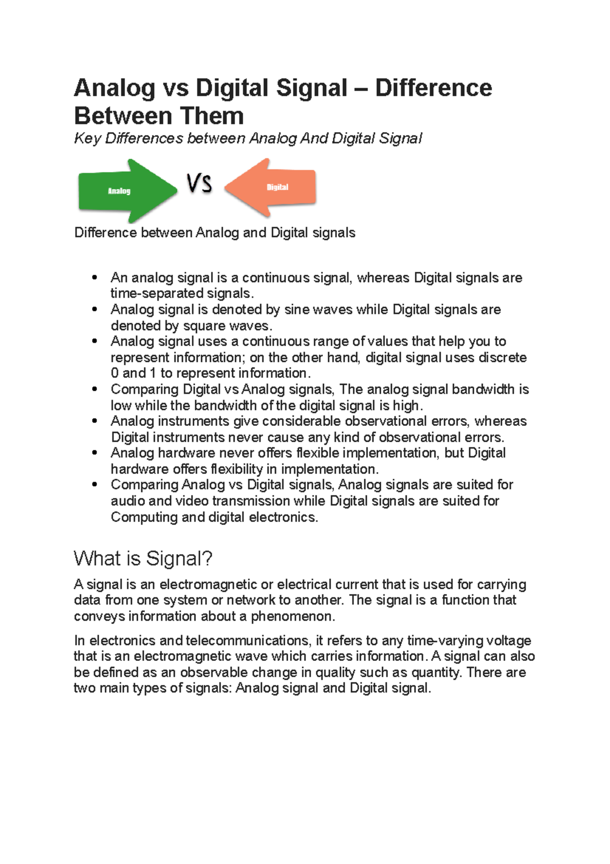 14947 Data Communication Notes - Analog vs Digital Signal – Difference ...