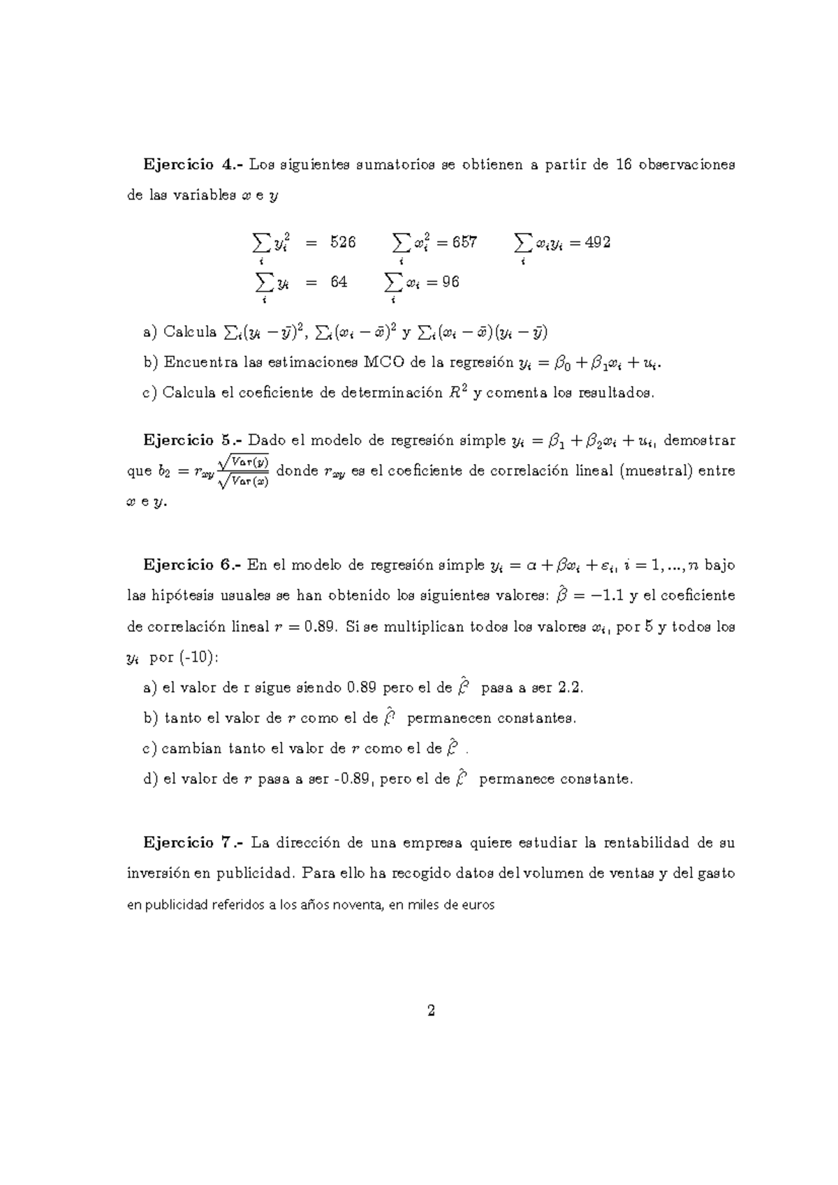 Problemas-T2 part2 - Ejercicios de Regresión lineal Simple Tema 2 - Parte 2 - Ejercicio 4.- Los ...