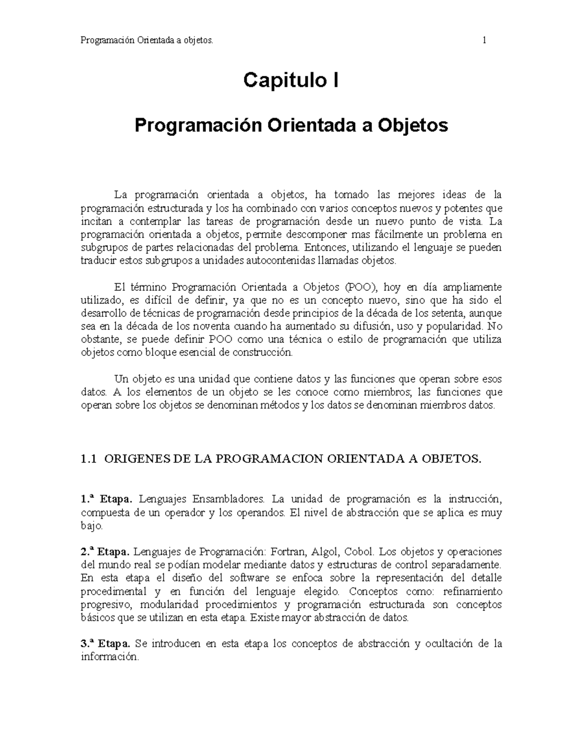 Programacion-Orientada-Objetos - Capitulo I Programación Orientada a ...