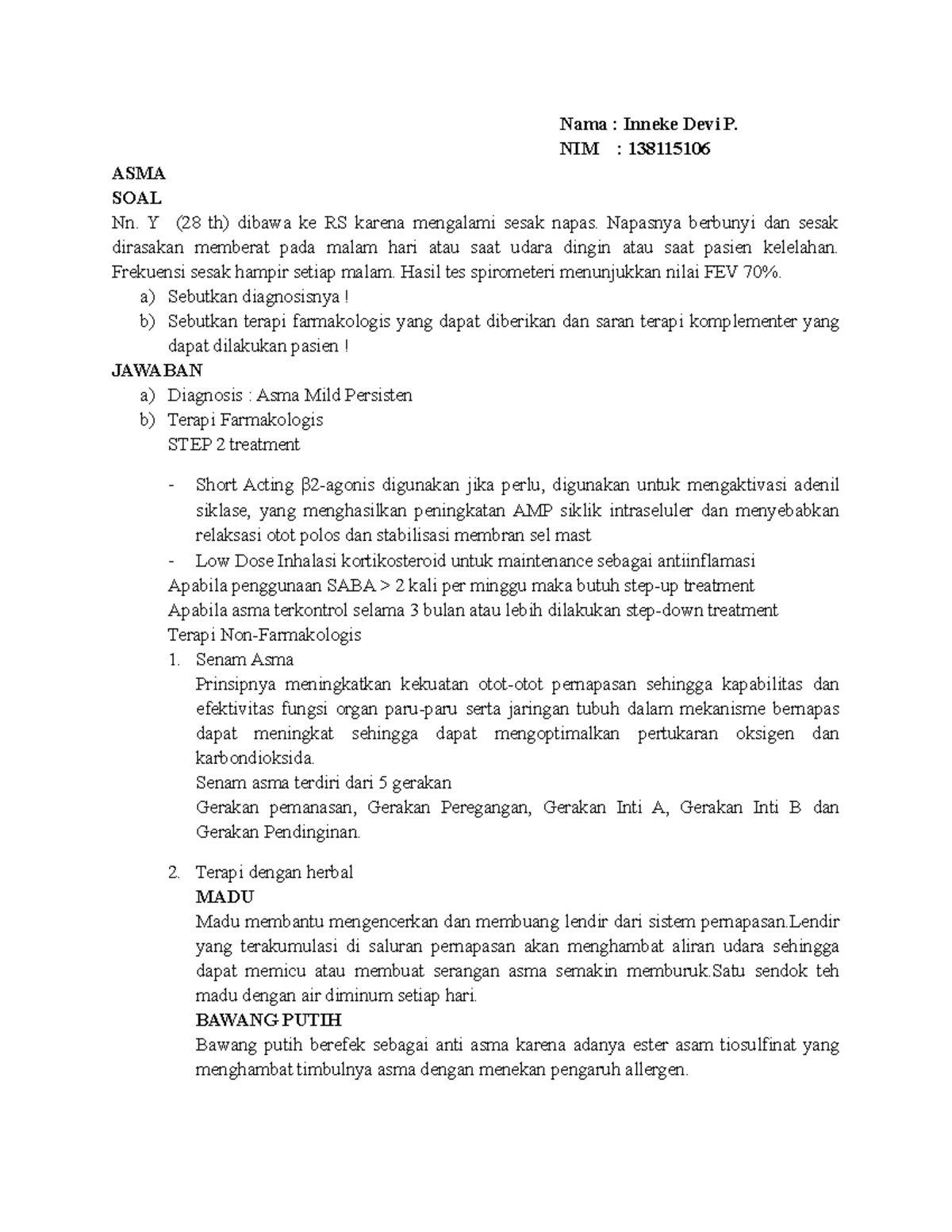 Studi kasus asma mild - example of case study questions : ashma - Nama : Inneke Devi P. NIM ...