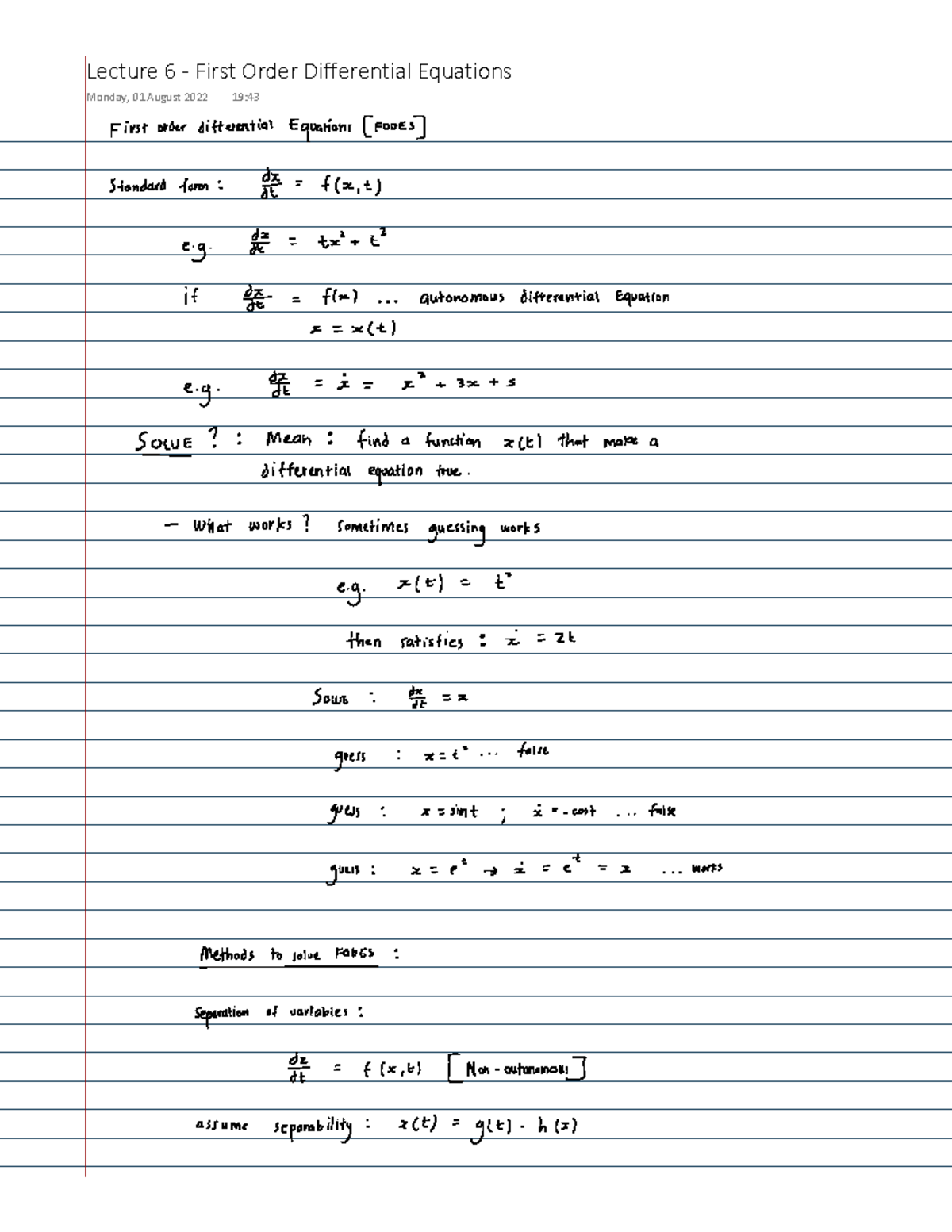 6 - FODE - Mathematical Modelling - Lecture 6 First Order Differential ...