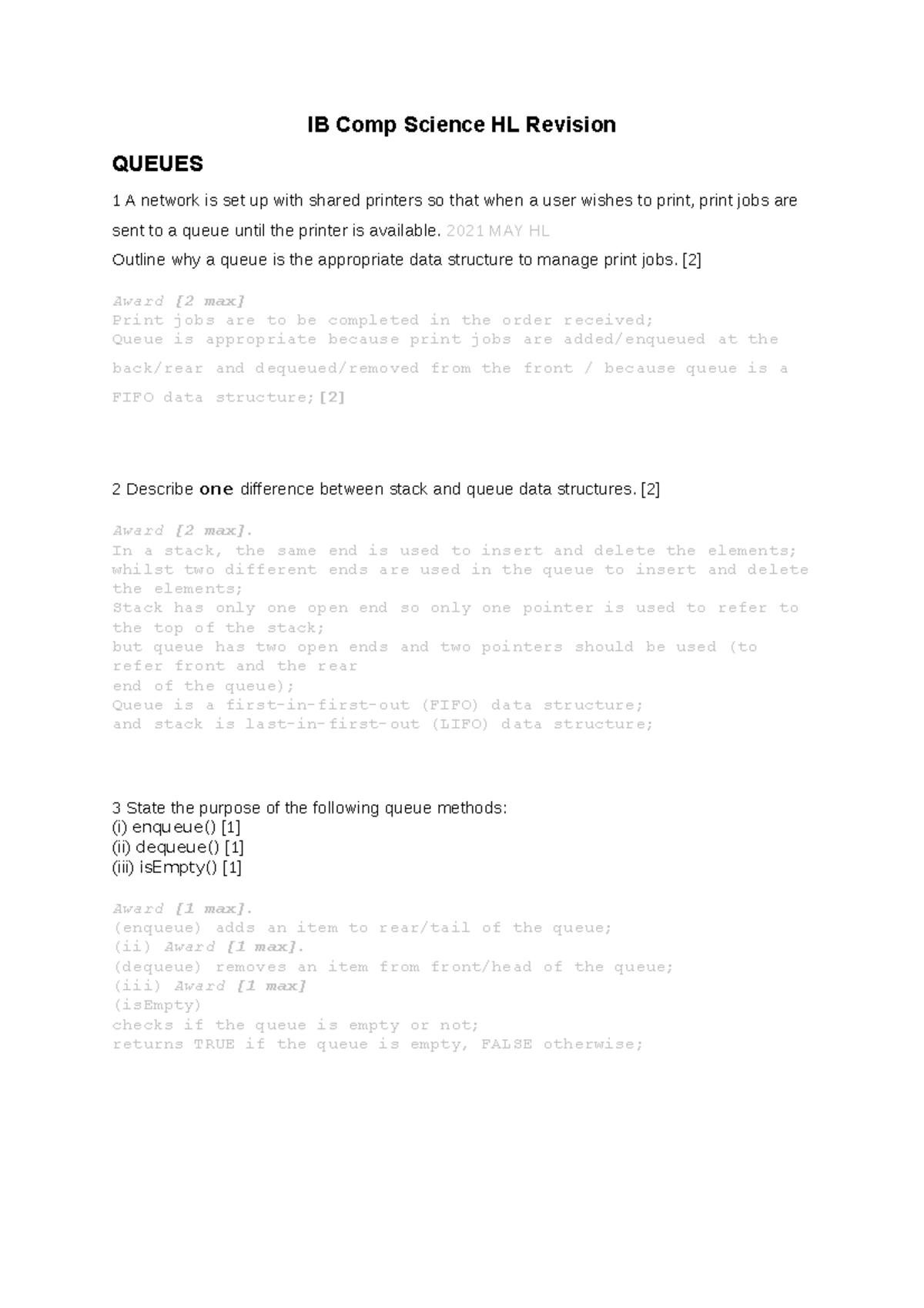 Queues 1 - comp - IB Comp Science HL Revision QUEUES 1 A network is set ...