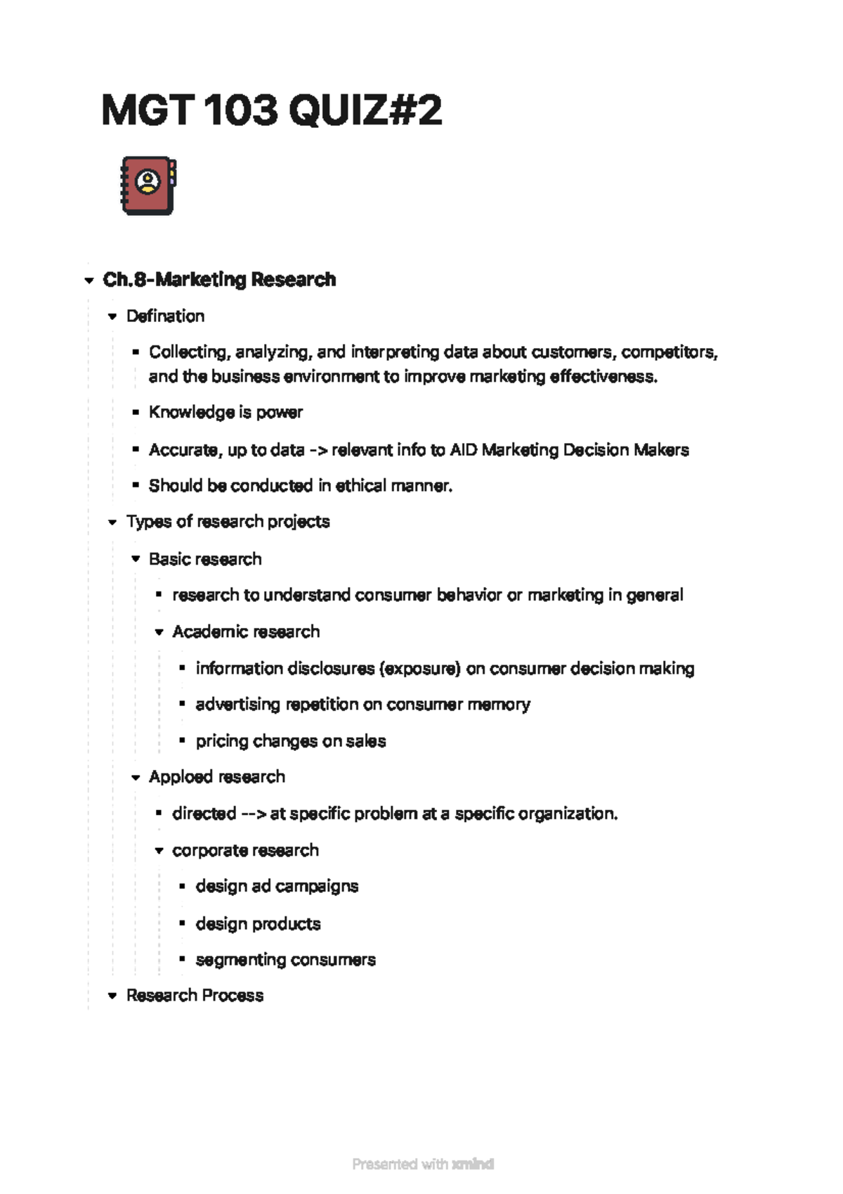 MGT 103 QUIZ#2 note - MGT 103 QUIZ# 2 Ch-Marketing Research Defination ...