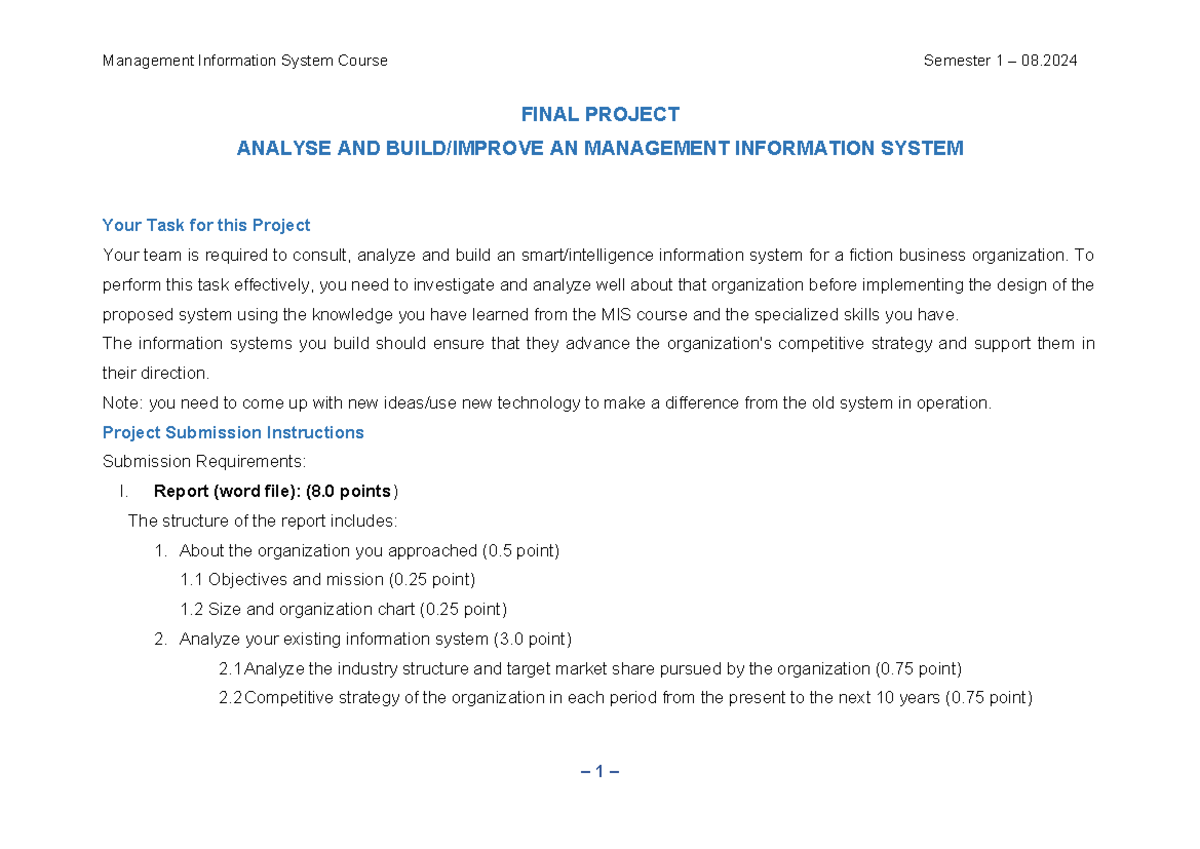 Project-MIS - dddddddddd - FINAL PROJECT ANALYSE AND BUILD/IMPROVE AN ...