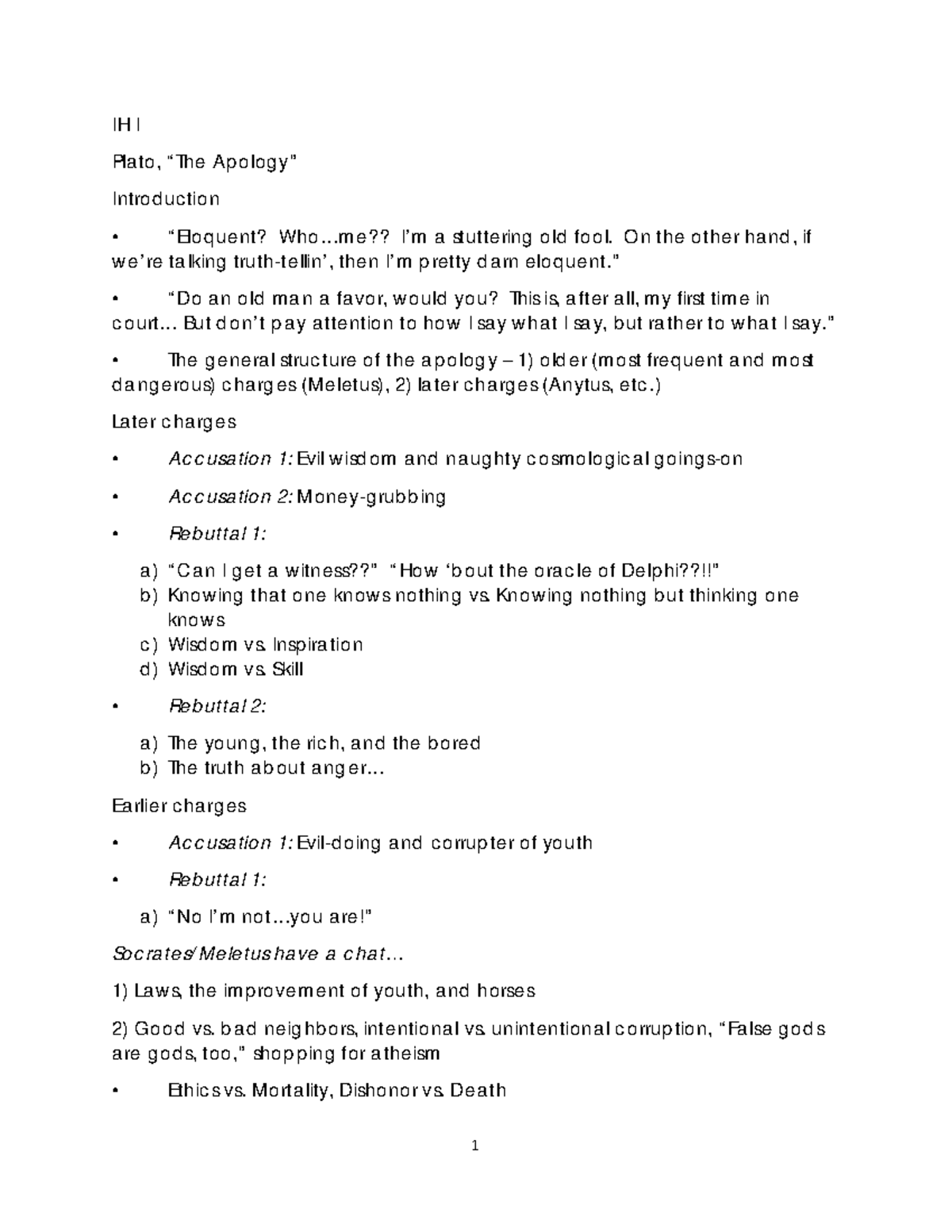 Apology themes - Lorem Ipsum - 1 IH I Pla to , “The Apo lo g y” Intro ...