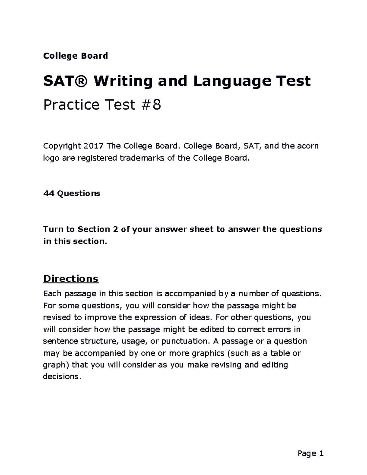 Sat practice test 8 writing and language assistive technology - College ...