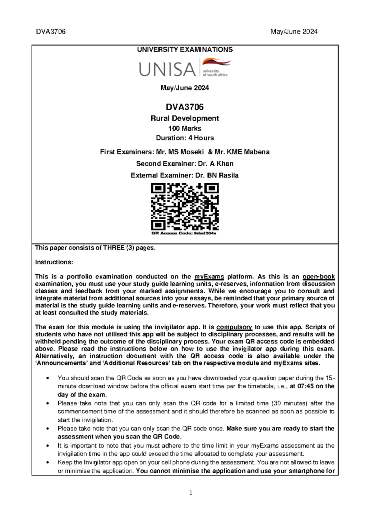 DVA3706 Exam Main EQP - Climate change - DVA 3706 May/June 2024 1 ...