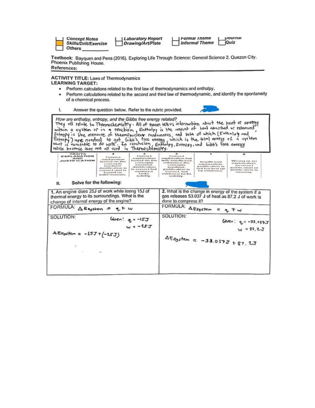 Law Of Thermodynamics Enthalpy Entropy Gibbs Free Energy - Science ...