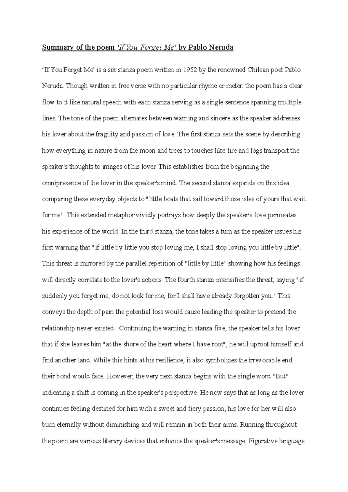 If You Forget Me Summary - Summary of the poem 'If You Forget Me' by ...