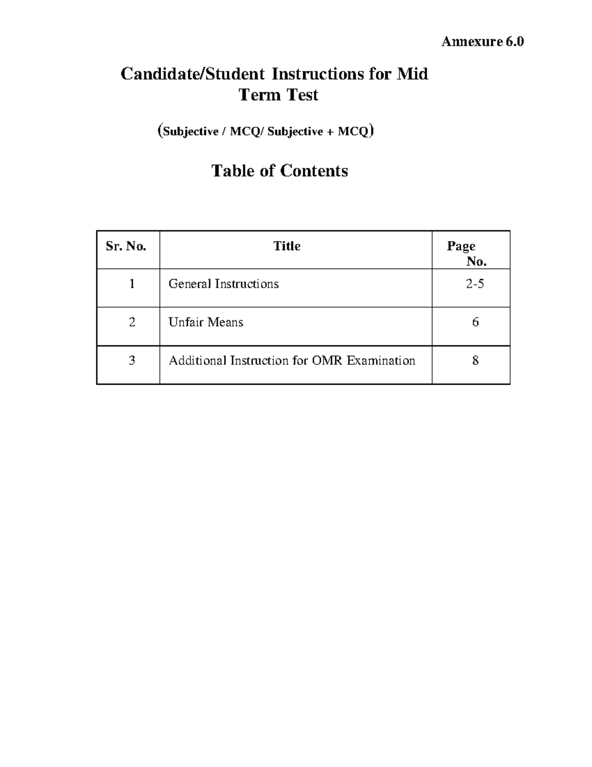 110291 2 Student instructions for Mid Term Test - Annexure 6. Candidate ...
