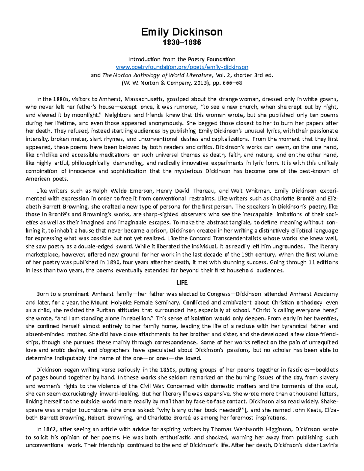 Dickinson Poetry - Emily Dickinson 1830 – 1886 Introduction from the ...