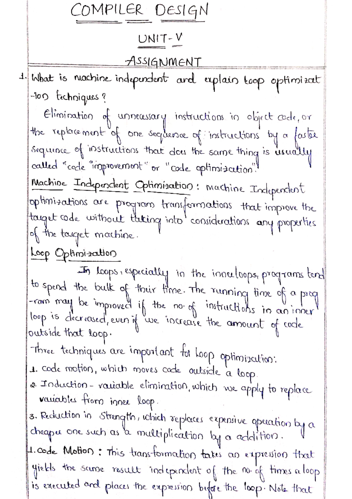 CD 5th unit Assignment - Yes - COMPILER DESIGN V ASSIGNMENT 1. What is machine independent and ...
