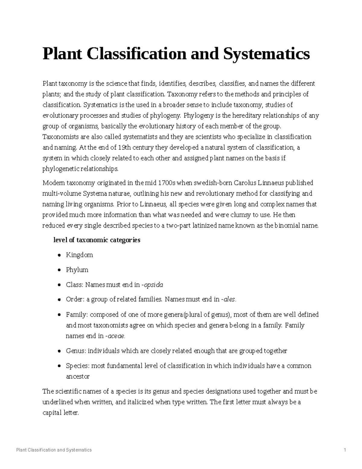 Plant classification and systematics - Taxonomy refers to the methods ...