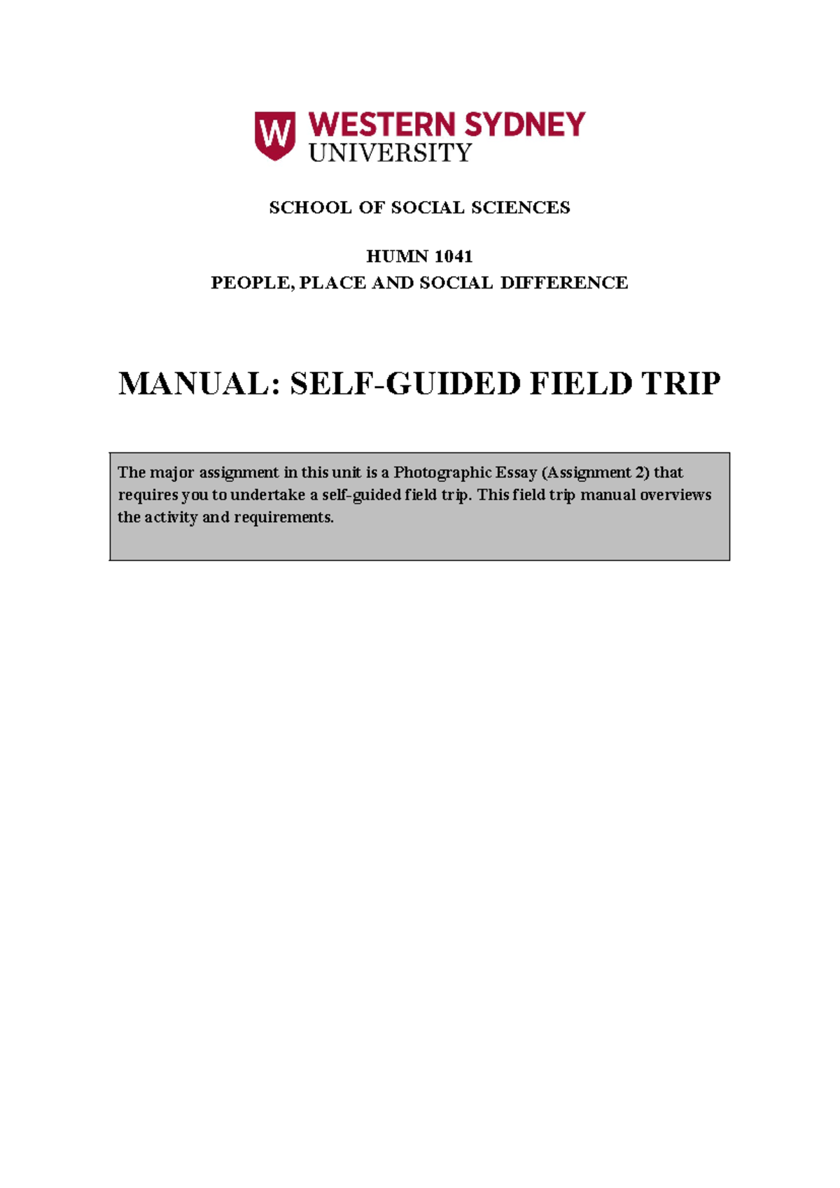 PPSD Week 6 PPSD Self-Guided Field Research Manual - SCHOOL OF SOCIAL ...