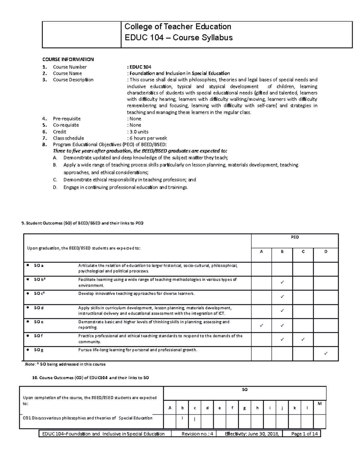 EDUC 104- Foundation AND Inclusion IN Special Educationfr - EDUC 104 ...