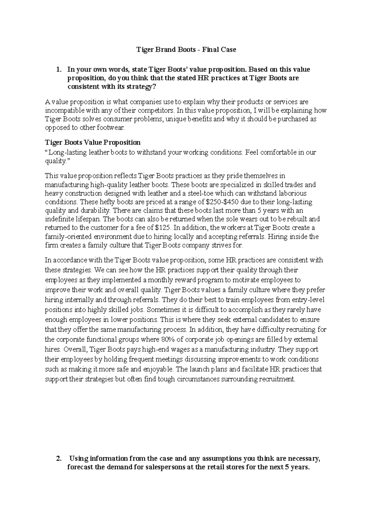 HRP - Final Case Assignment - Tiger Brand Boots - Final Case In your ...