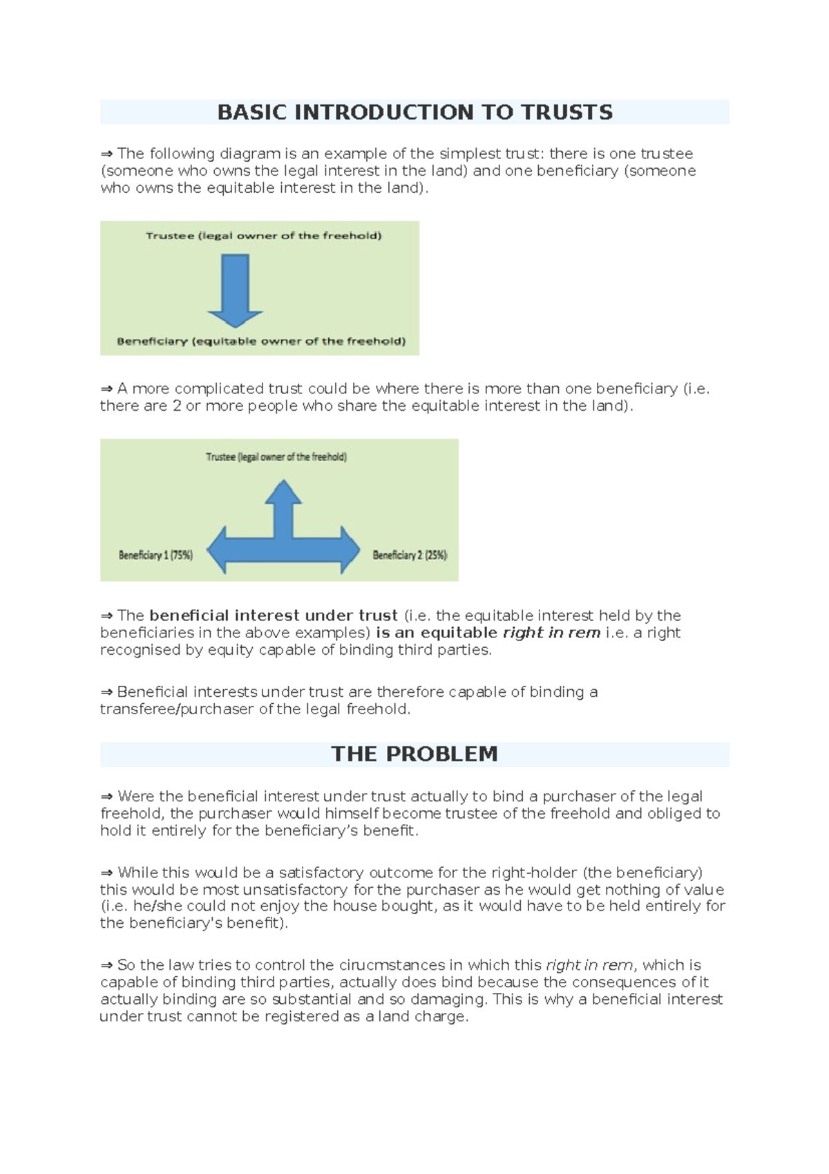 Digestible Notes Property I Law - BASIC INTRODUCTION TO TRUSTS ⇒ The ...
