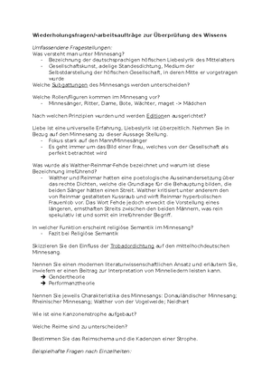 Klausur Zusammenfassung Minnesang - Theorie 1. Definition – Minnesang 1 ...
