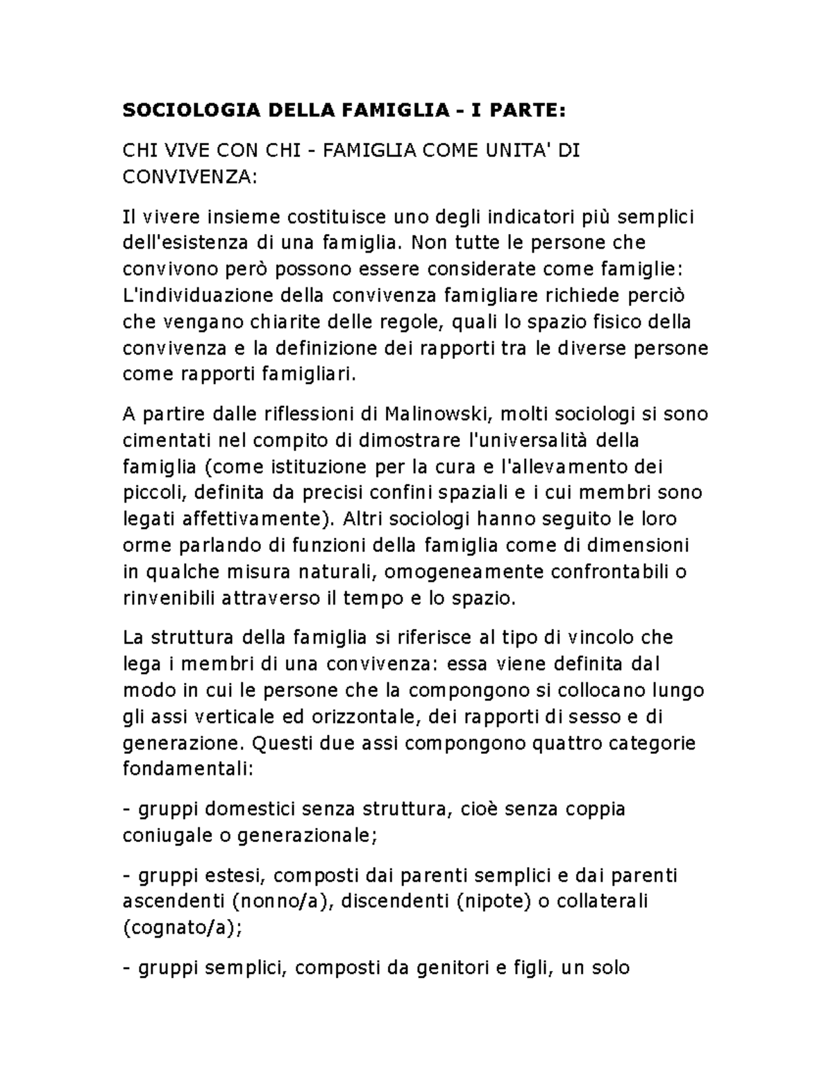 Sociologia Della Famiglia - SOCIOLOGIA DELLA FAMIGLIA - I PARTE: CHI ...