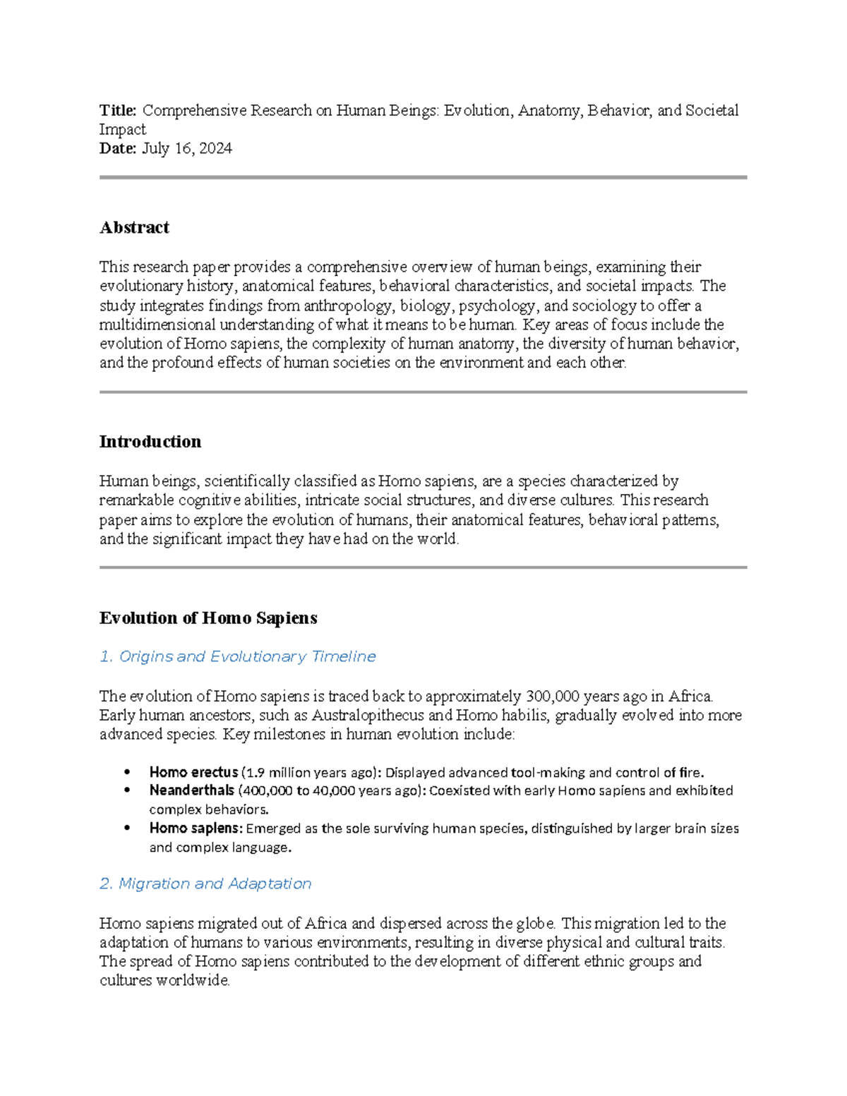 Comprehensive Research on Human Beings - The study integrates findings ...